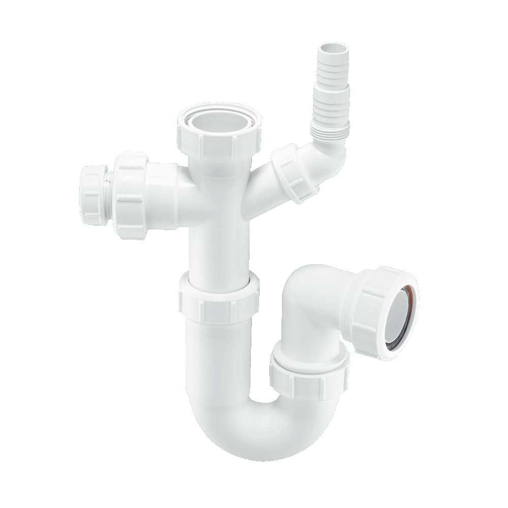McAlpine Tubular Swivel Sink Trap with WM and 19/23mm Connection