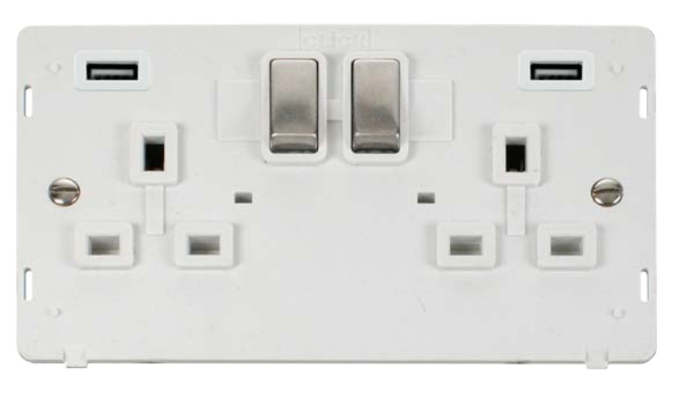 Definity UK 13A 2 Gang Switched Socket Outlet with Twin 2.1A USB ...